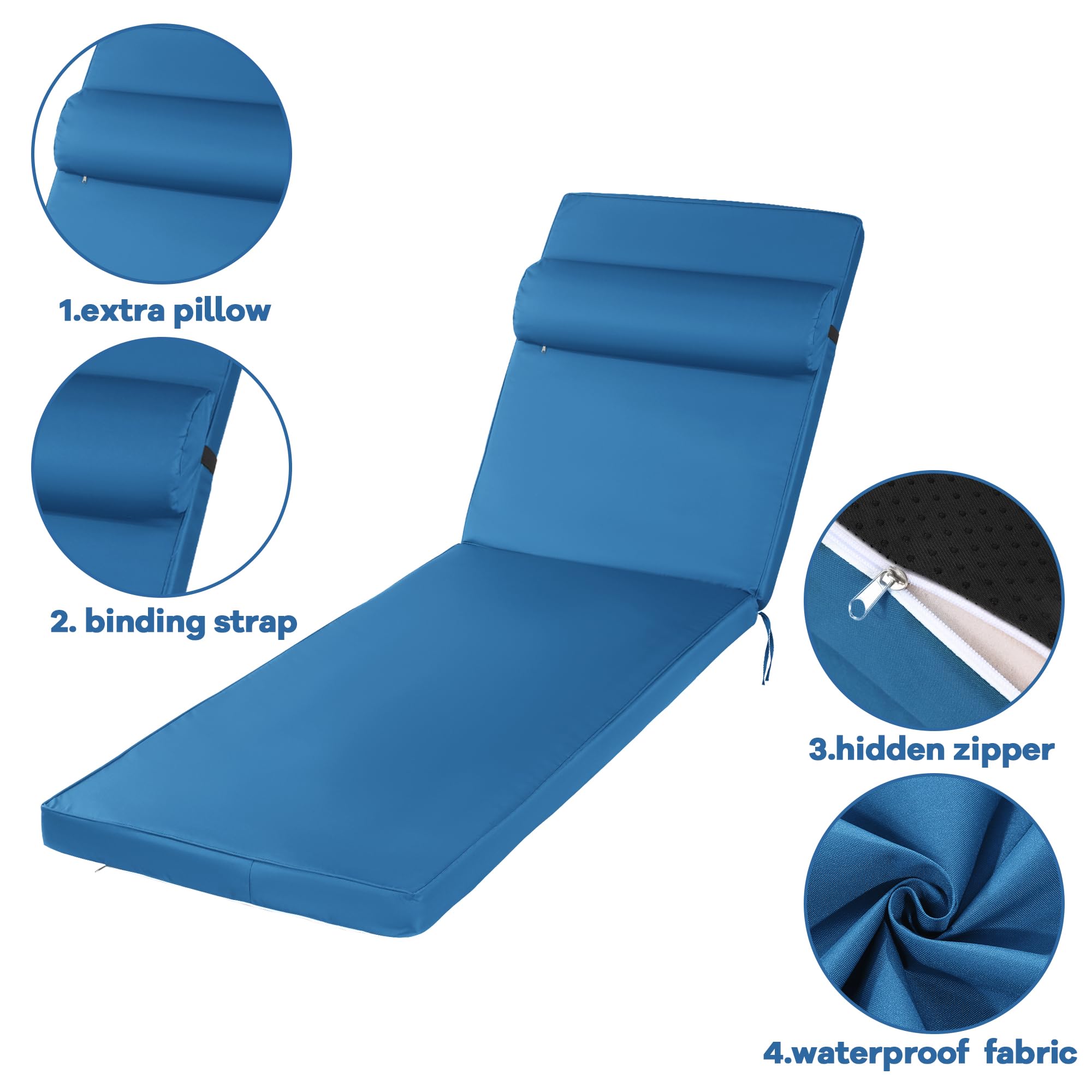 MABOZOO 2 Pack Outdoor Chaise Lounge Cushion with Adjustable Head Pillow,Waterproof & UV-Proof High Back Patio Chair Cushions,Patio Bench Cushion for Indoor Outdoor(Navy)