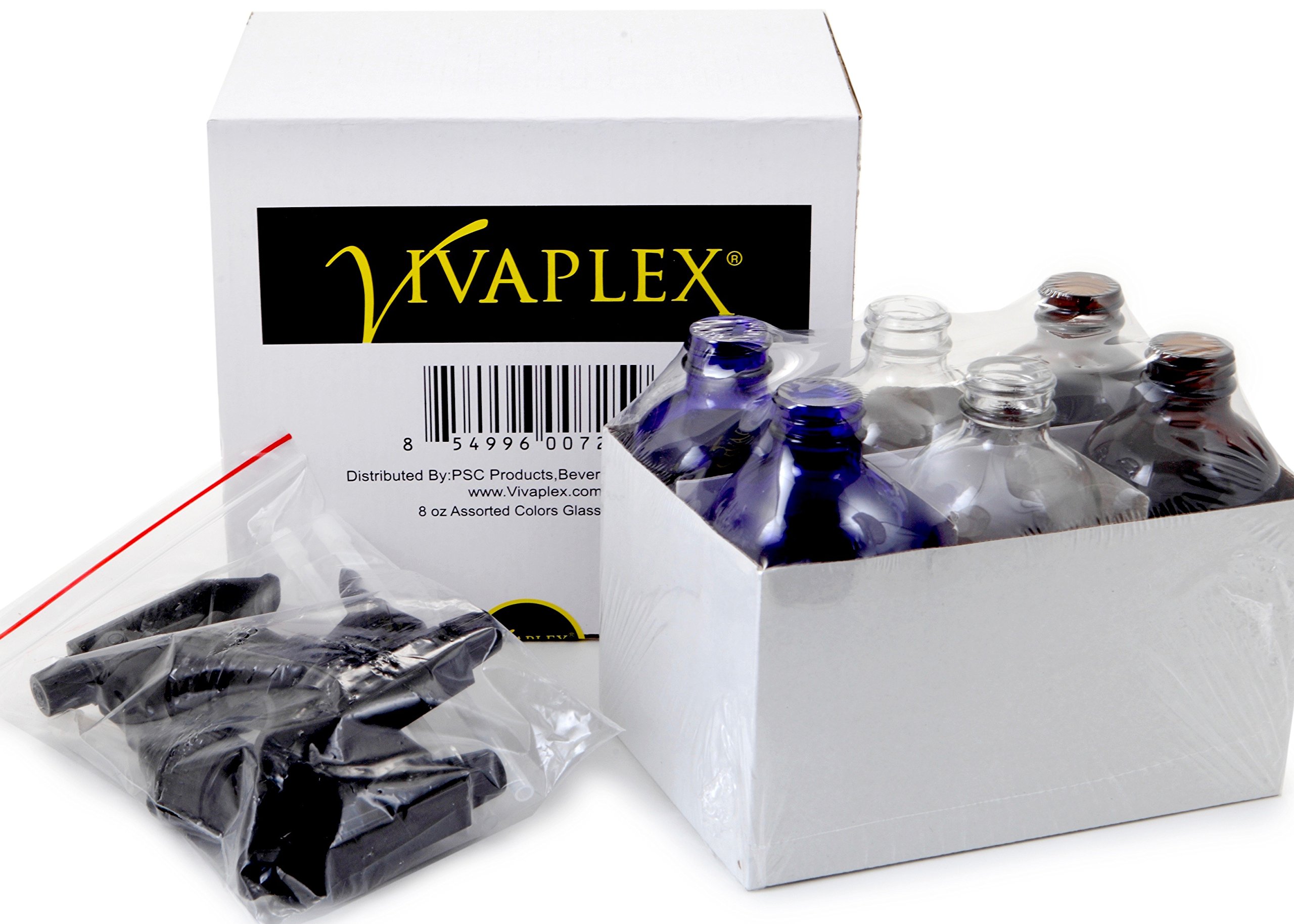 Vivaplex, 6, Large, 8 oz, Empty, Assorted Colors, Glass Spray Bottles with Black Trigger Sprayers