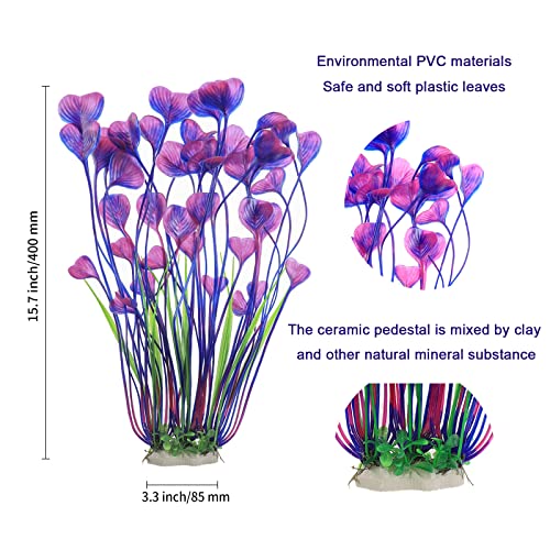 Woyrise Large Plastic Plants Decor for Aquarium,Tall Artificial Plants Ornament for All Fish Tank 15.6 Inch (2pcs)