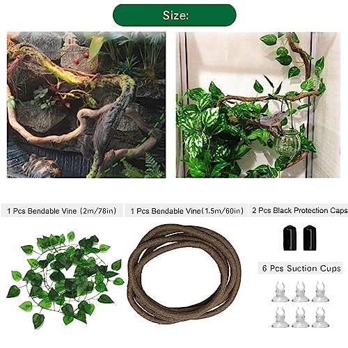 Woyrise Reptile Hide Box with Sink Humidifier Gecko Hideout Cave Lizards Hideaway with Flexible Vine Decor and Bowl for Bearded Dragons Lizards Spiders Snakes