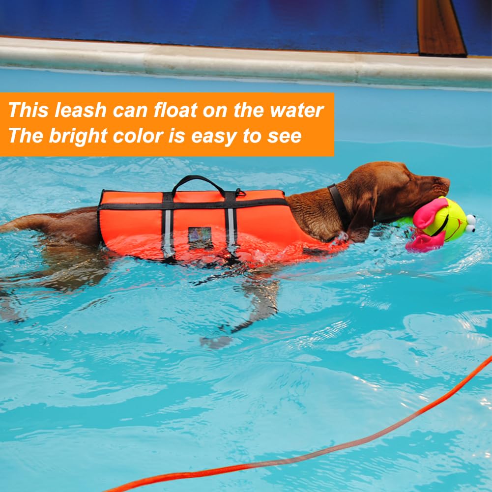 Vivifying Long Dog Leash, 32ft Floating Dog Training Leash, Check Cord Rope Leash with Comfortable Handle for Outside, Hiking, Swimming, Beach and Lake (Orange)