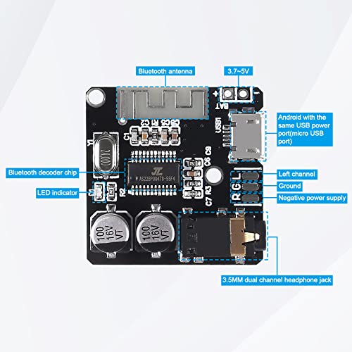 QCCAN 4Pcs Bluetooth Audio Receiver Board VHM-314 Bluetooth 5.0 MP3 Lossless Decoder Board Wireless Stereo Music Module 3.7-5V