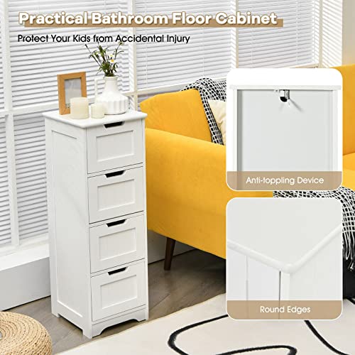 MAXCBD Nightstand Bedside Table Drawer Cabinet Bathroom Floor Cabinet Free-Standing Side Storage Organizer with 4 Drawers White Bathroom Cabinet Storage Tower Dresser