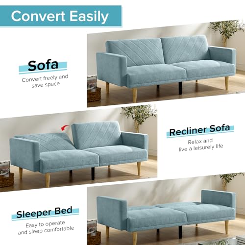 Modern Multi-Functional Convertible Futon Sofa Bed with Tapered Wood Legs Ideal for Small Living Room,Multi-Color Options Split Adjustable Backrest Loveseat Couch Easily Converts to Sleeper Sofabed