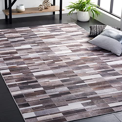 SAFAVIEH Faux Hide Collection Area Rug - 6' x 9', Ivory & Grey, Rustic Modern Glam Design, Non-Shedding & Easy Care, Machine Washable Ideal for High Traffic Areas in Living Room, Bedroom (FAH542A)
