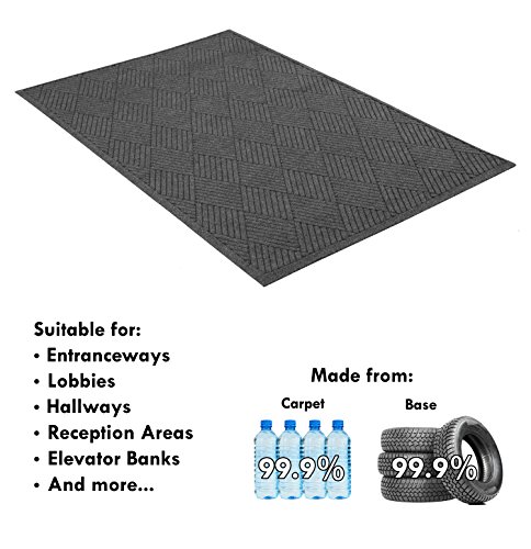 Guardian EcoGuard Diamond Indoor Wiper Floor Mat, Recycled Plactic and Rubber, 4'x6', Charcoal Black,EGDFB040604