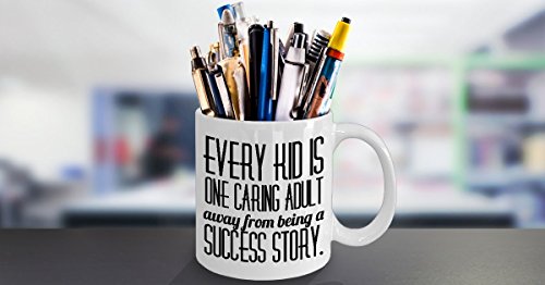 Teacher Mug (15 oz) Every Kid Is One Caring Adult Away From Being a Success Story Mugs With Quotes by Vitazi Kitchenware, Ceramic Coffee Cup - Gift for Coaches, Teachers, Social Workers (White)