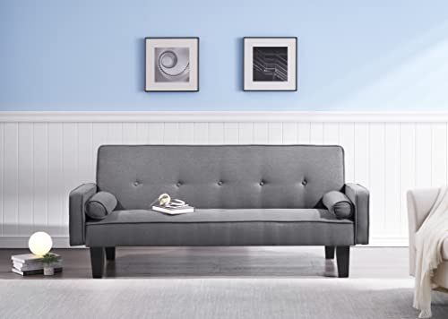 FANYE 71.65“W Modern 3-in-1 Upholstered Napping Futon Loveseat Convertible Sleeper Bed,2-Seaters Sofa & Couch Tufted Cushions Love Seat Daybed for Small Space Living Room, Gray With Pillows, Deep Grey