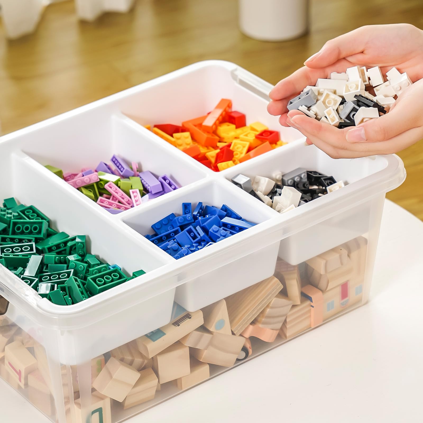 MACOPRO 17 QT Plastic Storage Box with Removable Tray Craft Organizers and Storage Clear Storage Container for Organizing Bead, Tool, Sewing, Playdoh (White, 1Pack-17QT)