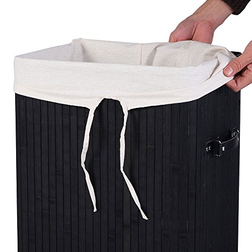 Takefuns Single Lattice Bamboo Folding Basket Body with Cover, Laundry Basket,Cloth Storage Basket Dirty Clothes Hamper for Apartment, Dormitory - Black