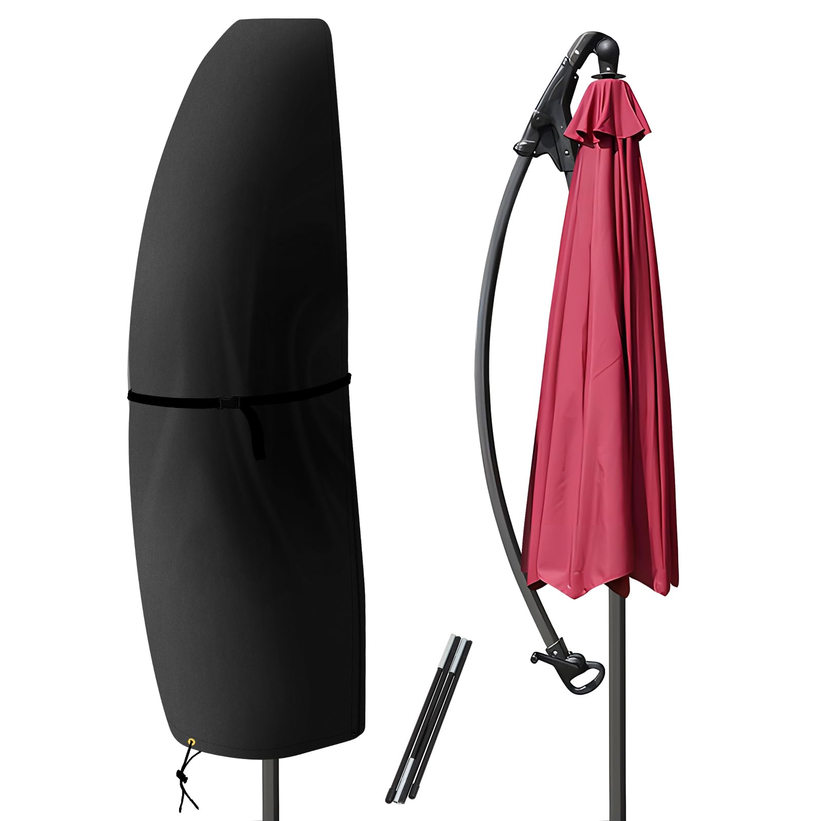 RICHIE Patio Umbrella Parasol Cover for 12ft to 14ft Offset Umbrella, 600D Waterproof Outdoor Offset Umbrella Cover with Zipper and Rod, Fits Cantilever Offset Umbrella, Black