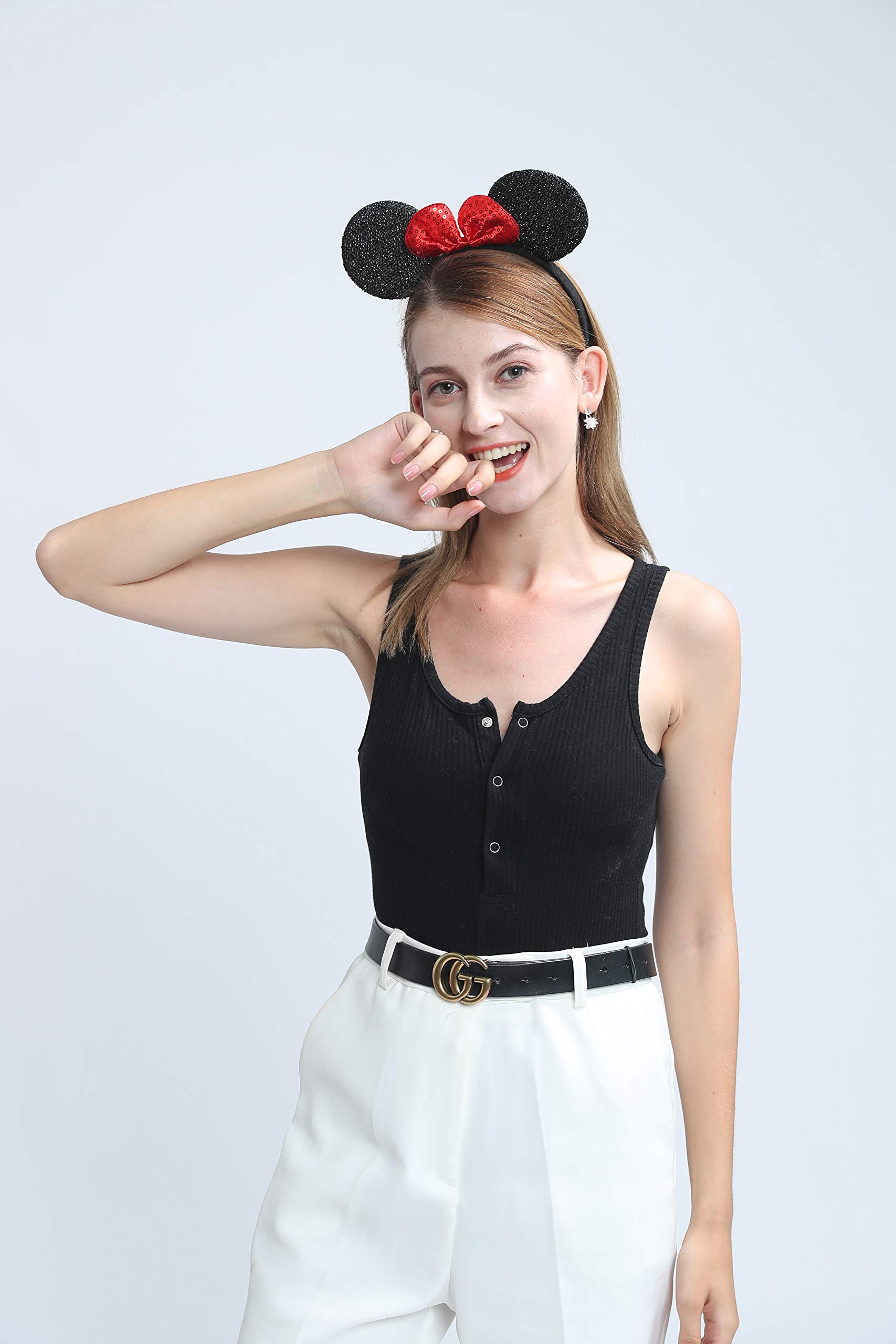 FANYITY Mouse Ears, 2 Pcs Mice Ear Costume Headbands Hair Band for Christmas Party (Red&Black)
