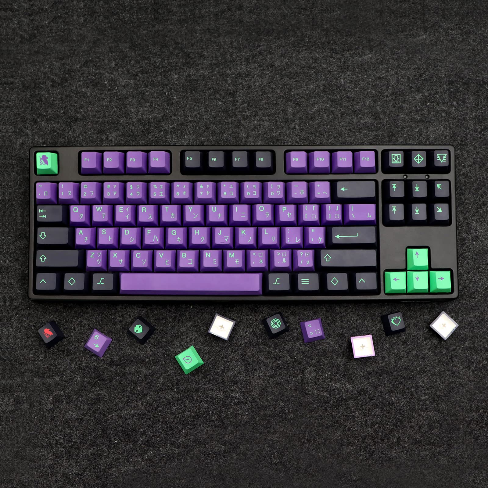 JSJT Japanese Keycap EVA-01 PBT Keycap 146 Keys Mecha Keycap Cherry Profile Dye Sublimation Evangelion Keycap Set for Cherry MX Switch Logitech G610 Corsair Strafe K70 Mechanical Gaming Keyboard