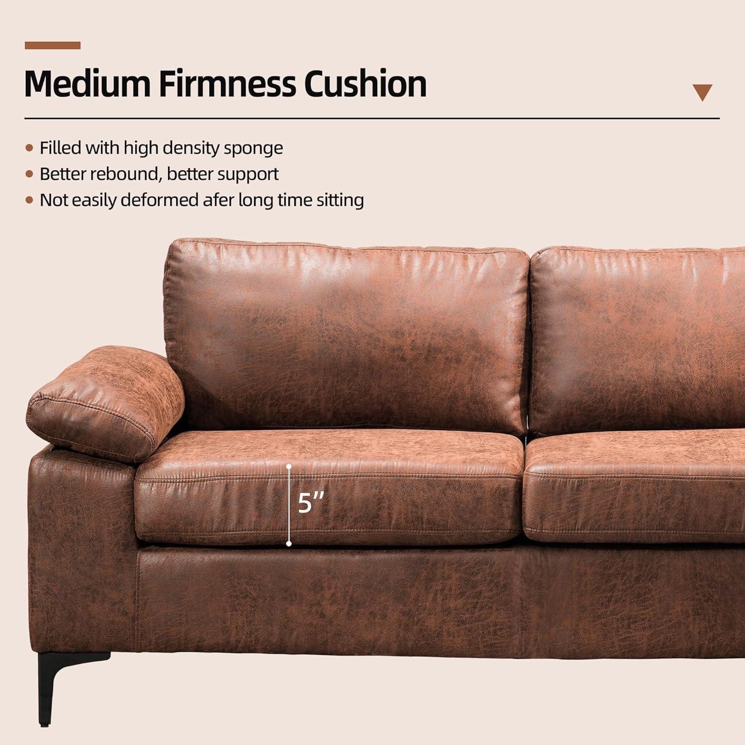 POUUIN 100" Faux Leather Sectional Sofa Couches for Living Room,3 Seater L Shaped Sofa Couch with Reversible Chaise,Mid-Century Modern Comfy Deep Seat Convertible Sofa (Dark Brown,Suede Fabric)