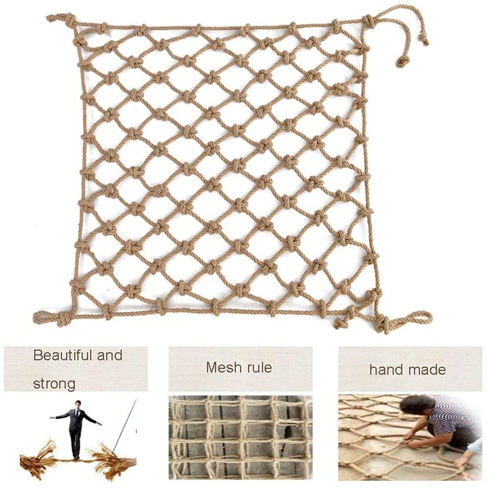 OUYOXI Rope Net for Treehouse, Plants Fence Hemp Rope Netting Children Swing Climbing Safety Net Balcony Railing Protective Net Playground Hammock Cargo Net,4mm / 10cm,Various Sizes (Size