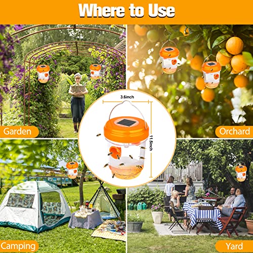 Mayardfun Wasp Traps, Solar Bee Trap Catcher, Wasp Catcher Yellow Jacket Trap with UV LED Light, Nontoxic Reusable Wasp Trap Orange Orange