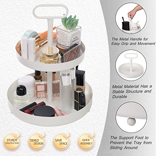 MAONAME White 2 Tiered Tray, Metal Two Tier Tray with Handle, Decorative Tray for Kitchen, Living Room, Bathroom, Seasonal Decor