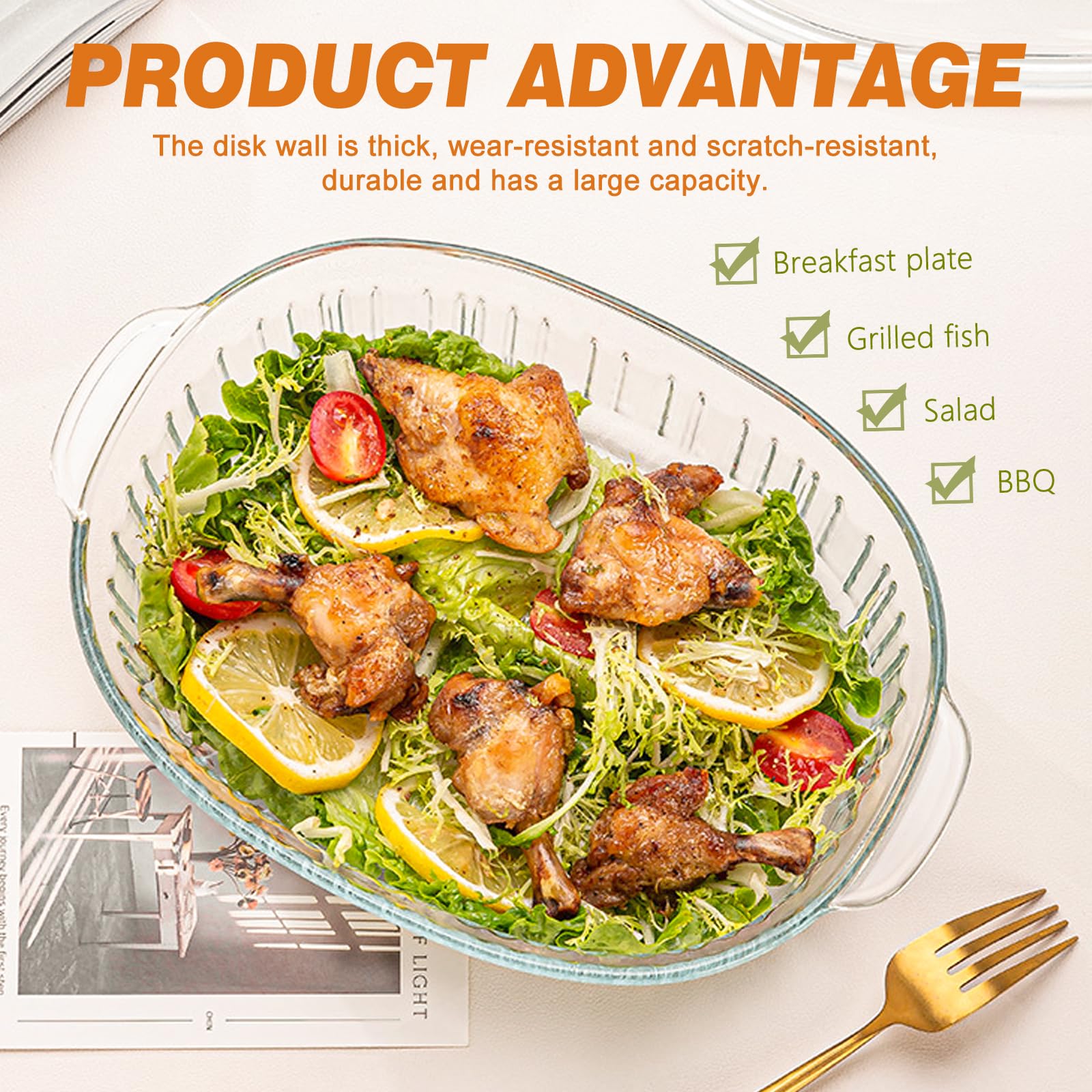 Oval Casserole Dish with Lid: Casserole Dishes for Oven with Lids, Covered Clear Glass Casserole Bakeware,1.8L or 2.8L (transparent, 2.8L)