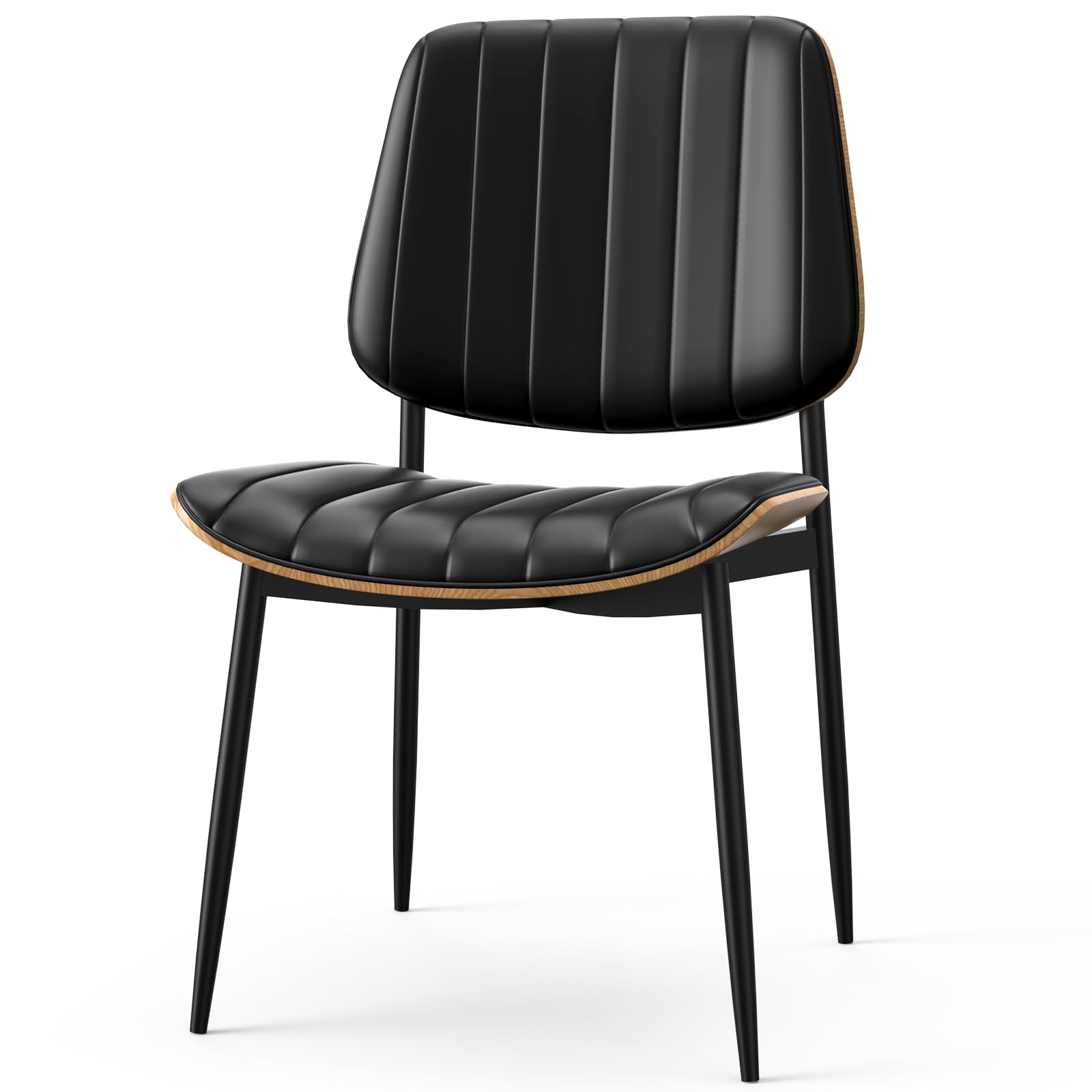 Madaha Dining Chairs Set of 4, Mid Century Modern Chairs with Stitching and Metal Legs, Leather Dining Room Chairs Bentwood Upholstered Kitchen & Dining Room Chairs, Black