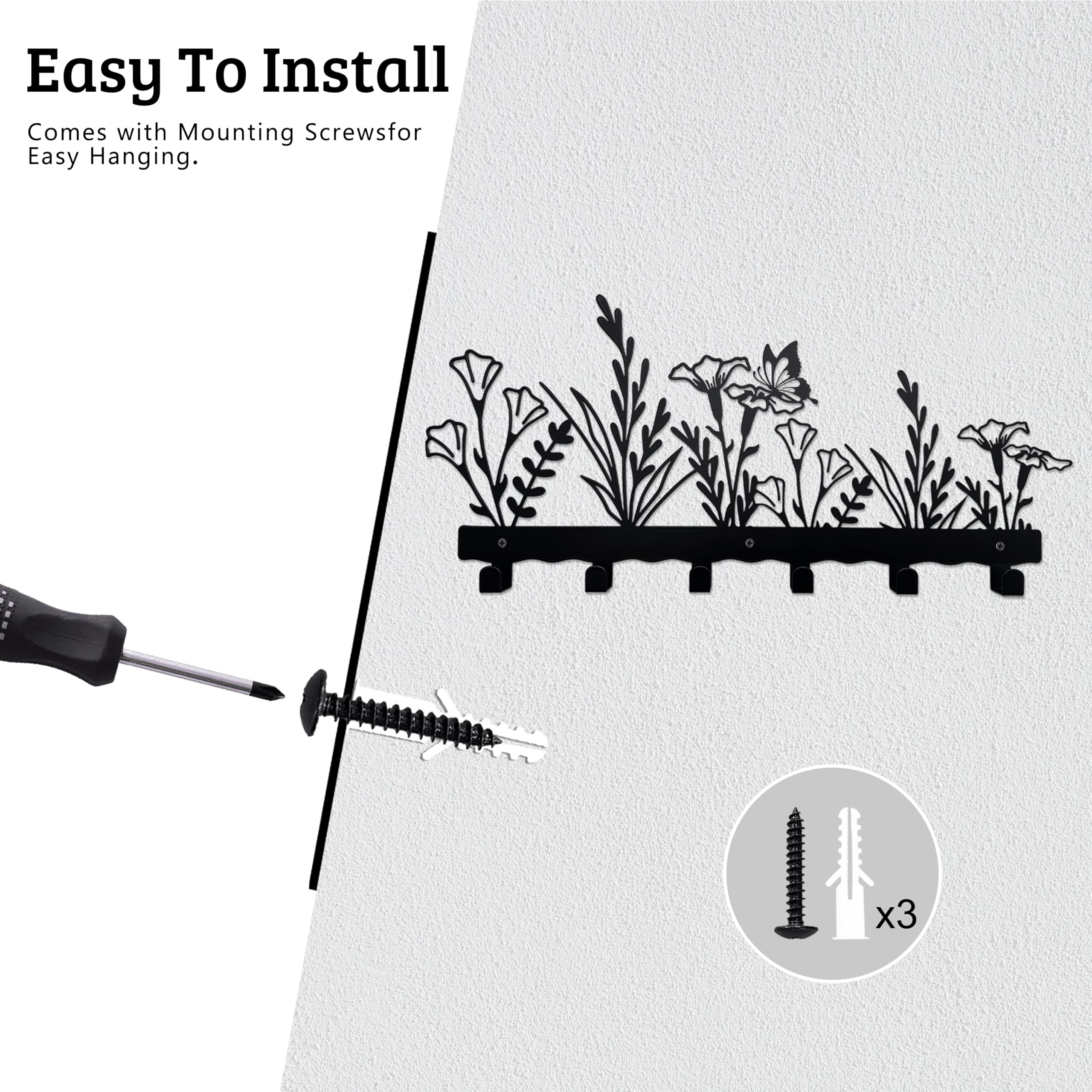 noxozoqm Elegant Flower Wall Decor – Minimalist Wall Decor with Cute Wall Hooks, Ideal for Home & Kitchen - Decorative Wall Hooks Serving Functional Aesthetics