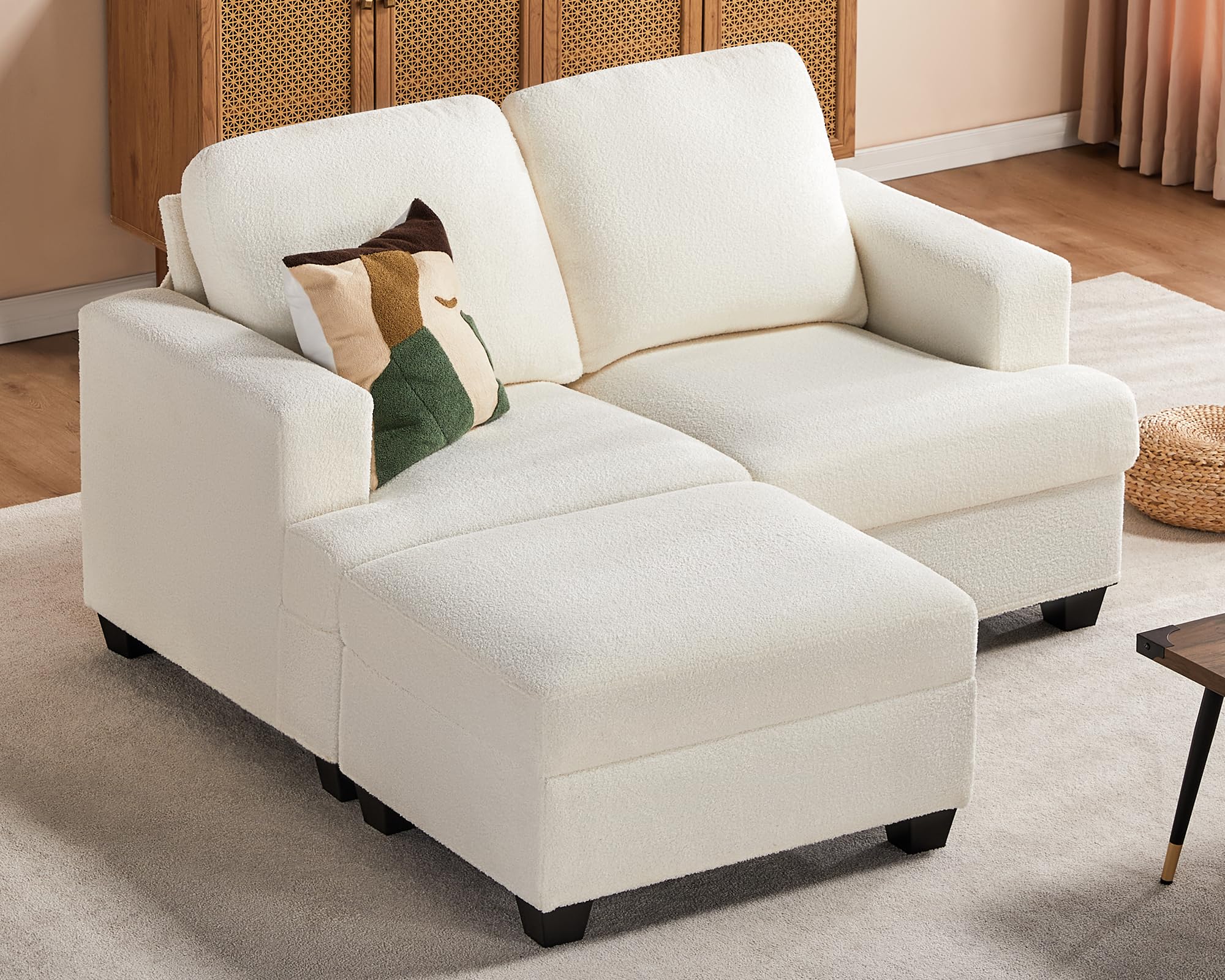 papababe Sofa, 3 Piece Set Modern Couches with Extra Deep Seats, Comfy Couches for Living Room, Bedroom and Office (Chenille, Beige)