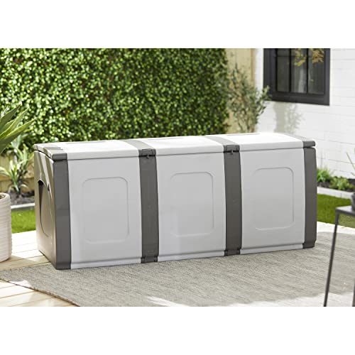 Homeplast Bold Indoor Outdoor Plastic Storage Trunk Resin Deck Box for Storing Pillows, Patio Cushions, and Firewood, 79 Gallon Capacity, Gray/Anthracite
