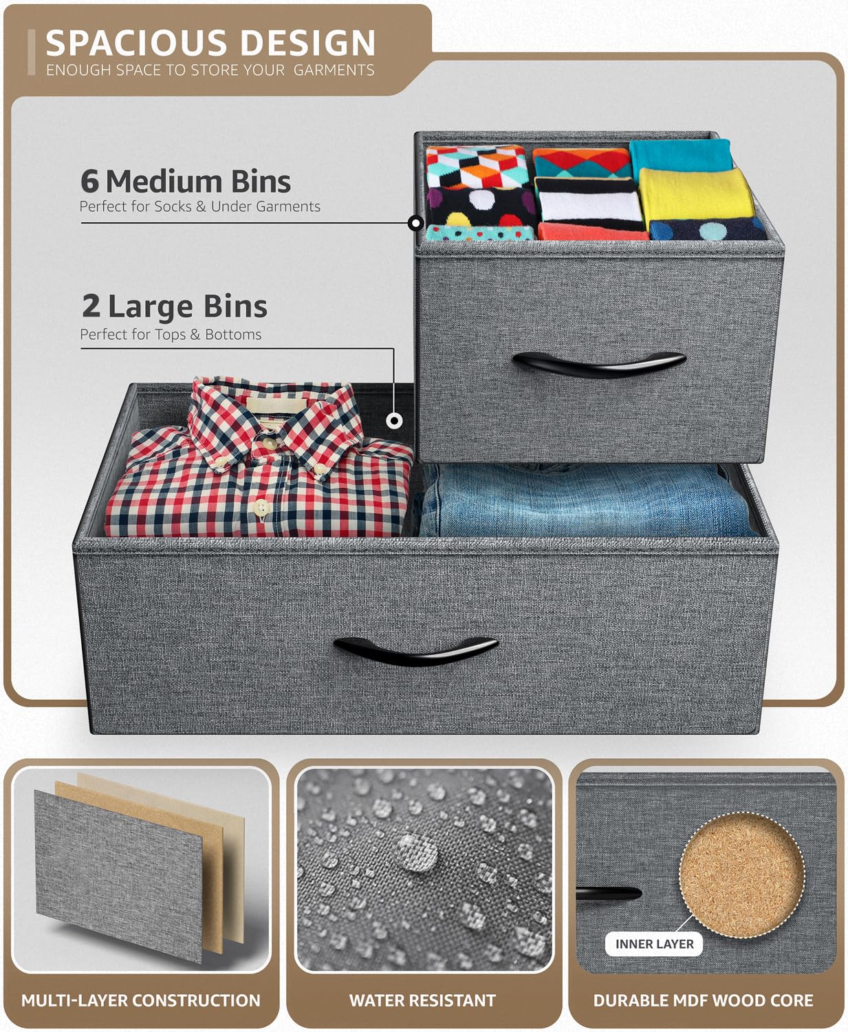 Sorbus Dresser with 8 Drawers - Chest Organizer Unit with Steel Frame Wood Top & Handle Easy Pull Fabric Bins for Clothes - Wide Storage Furniture for Bedroom, Hallway, Living Room, Nursery & Closet