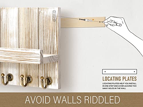 Rebee Vision Farmhouse Key Holder for Wall - Decorative Mail Organizer and Retro Key Hanger for Wall - 5 Sturdy Key Hooks with Small Floating Shelf for Rustic Apartment Essentials (Natural Wood)