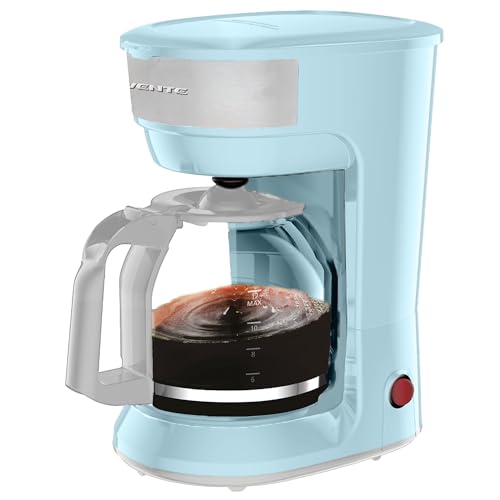 OVENTE 12-Cup Drip Coffee Maker with Borosilicate Glass Carafe, One-Touch Operation Machine, Anti-Drip System, Reusable Filter and Clear View Water Gauge, Ideal for Home or Office, Light Blue CM412LBL