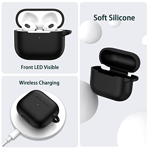 R-fun AirPods 3rd Generation Case Cover with Cleaner kit and Earbuds Hook Cover (2Pairs),Soft Silicone Protective Case for Apple AirPods 3 2021- Black