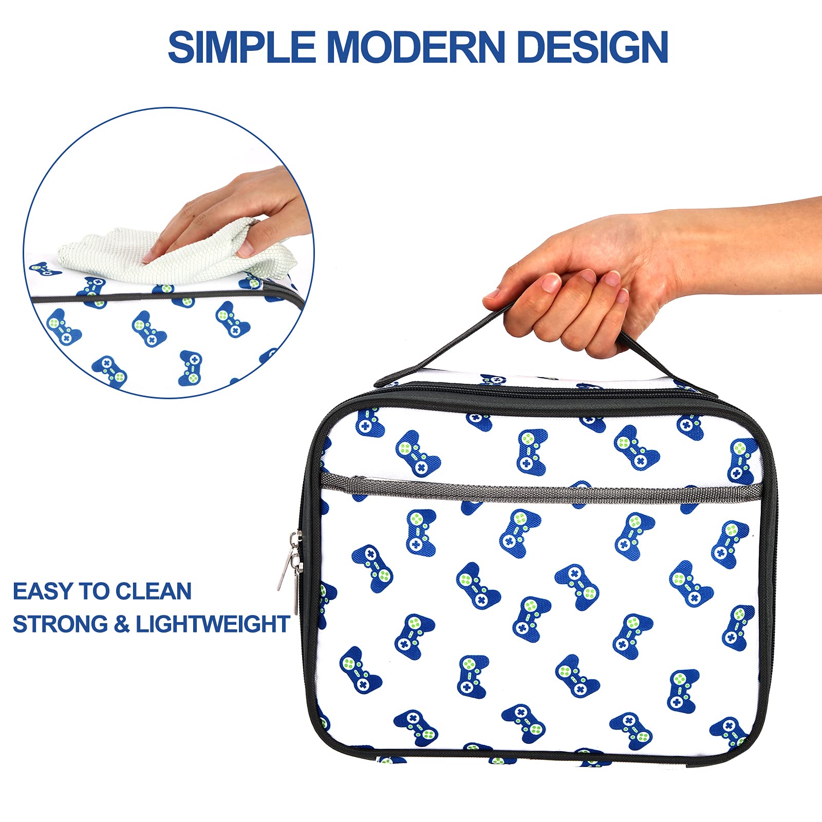 Insulated Lunch Bag - Freezable Case Meal Tote Cooler with Pockets for Kids Girls Boys Teens Water Resistant Reusable Hot Cold School Work Padded with Handle - Lunch Containers (Video Game)