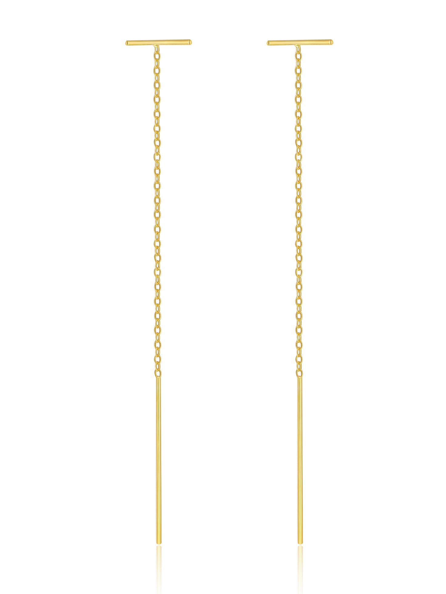 Gold Bar Threader Earrings Silver Simple Long Chain Dangling Drop Minimalist Tassel Double Piercings Pull Through Earrings