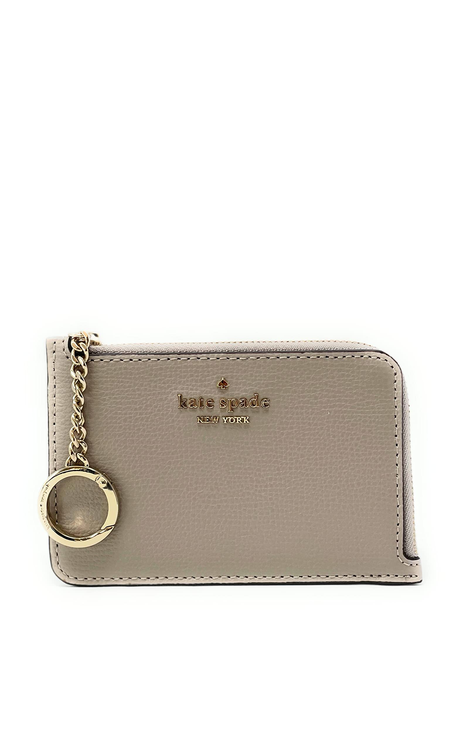 Kate Spade womens, unisex Darcy medium l-zip Laether card holder with Key Ring In Warm Taupe