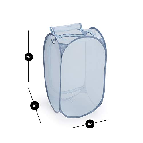 Smart Design Mesh Pop Up Flip Laundry Hamper and Basket - Handles and Side Zipper - Durable Fabric Collapsible Design - Clothes, Toys - Home - Holds 3 Loads - 15 x 25 Inch - Teal