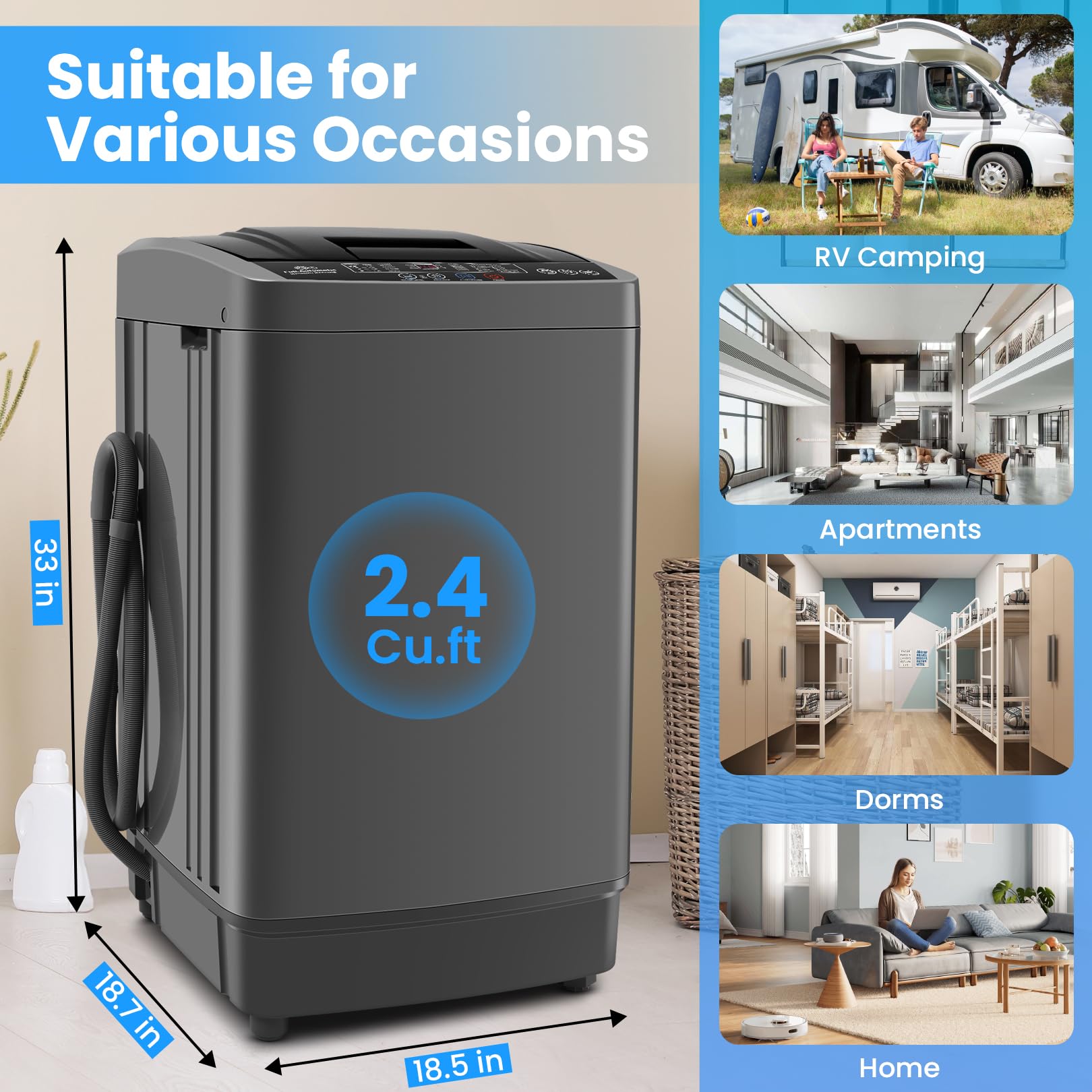 Nictemaw Portable Washing Machine, 20Lbs Capacity Full Automatic Portable Washer, 2.8Cu.ft Portable Washer Dryer Combo with 4 Wash Programs 4 Water Levels 3 Water Temp & Drain Pump for Home, RV, Dorm