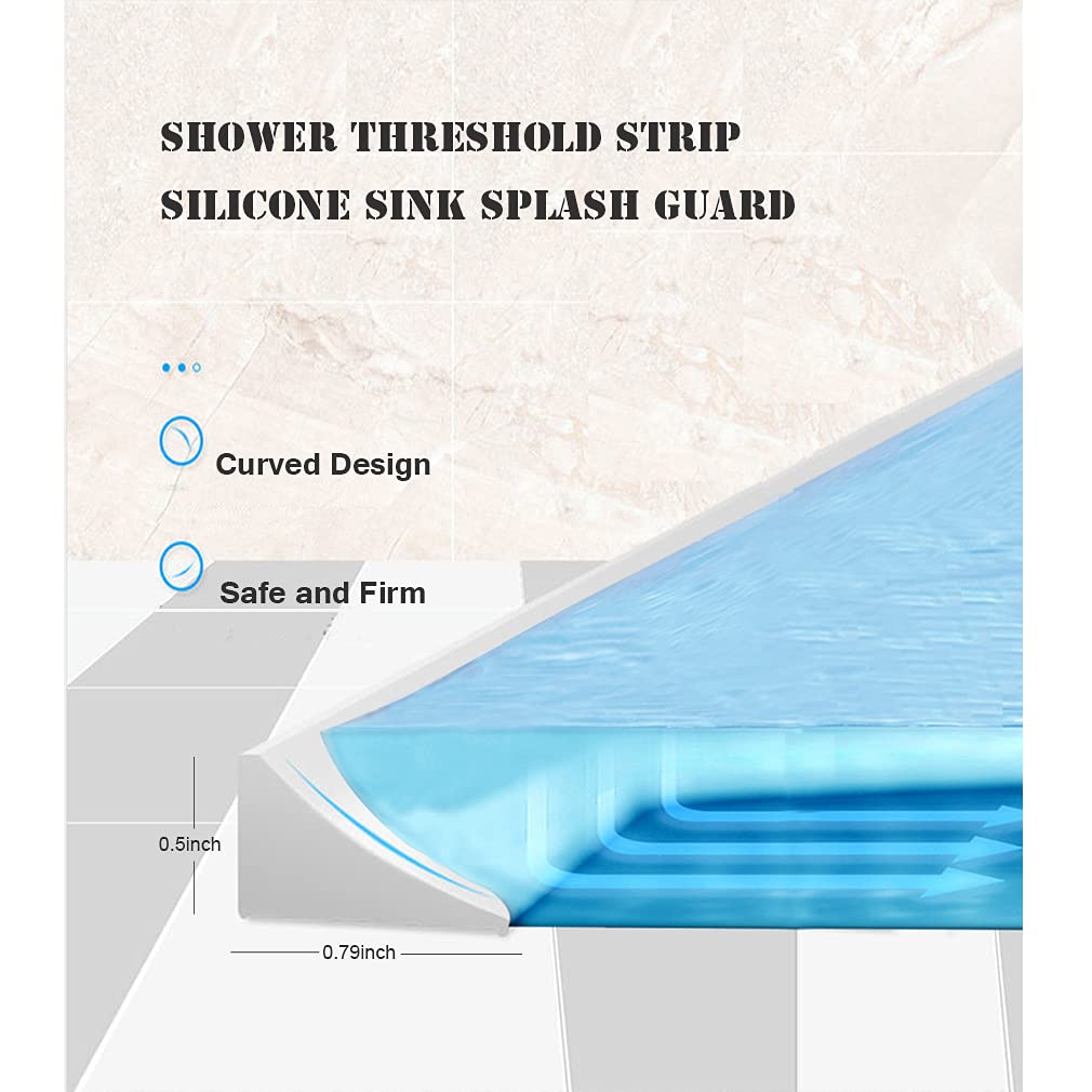 KiaRog 78 Inch Silicone Shower Threshold Water Strip Dam, Waterproof Barrier Splash Guard, Seal for Kitchen Sink, Bathroom, Shower,Public or Business Places (White), 78ββ L x 0.79 W 0.5ββ H