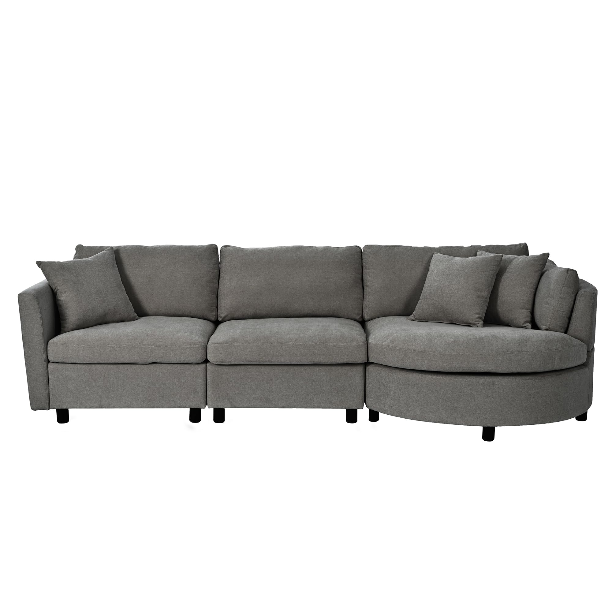 Merax 3 Seater Upholstered Couch Living Room Sofa with Three Pillows and Curved Seat for Apartment, Grey Sectional