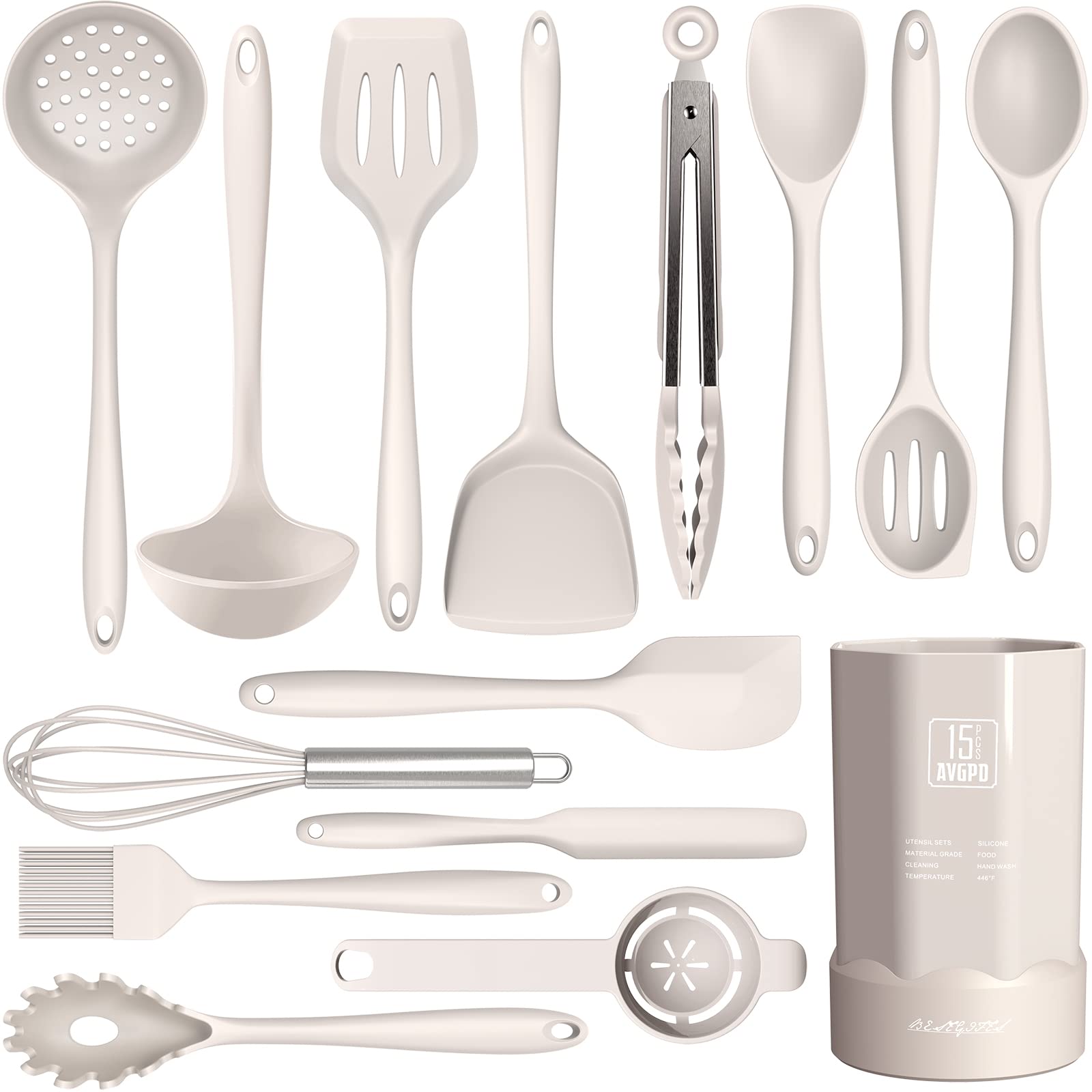 Dishwasher Safe Silicone Cooking Utensils Set - 446°F Heat Resistant Basic Silicone Kitchen Utensils,Turner Tongs, Spatula, Spoon, Brush, Whisk, Gadgets Tools for Nonstick Cookware (BPA Free - Grey)