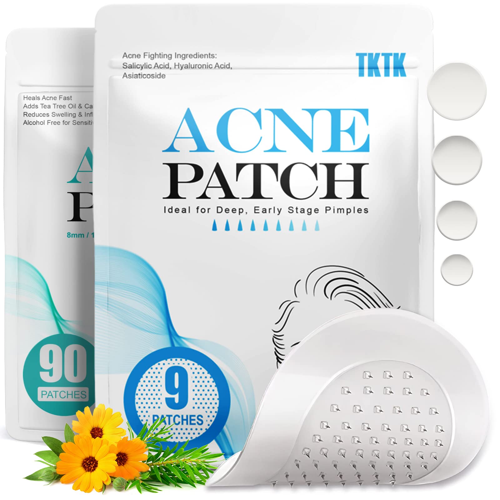TKTK Self-Dissolving Microdart Acne Pimple Patches for Zits and Blemishes with 100% Pure Hyaluronic Acid, 4 Sizes Acne Absorbing Cover Patch, Acne Spot Treatment Stickers for Face and Skin (99 Count)