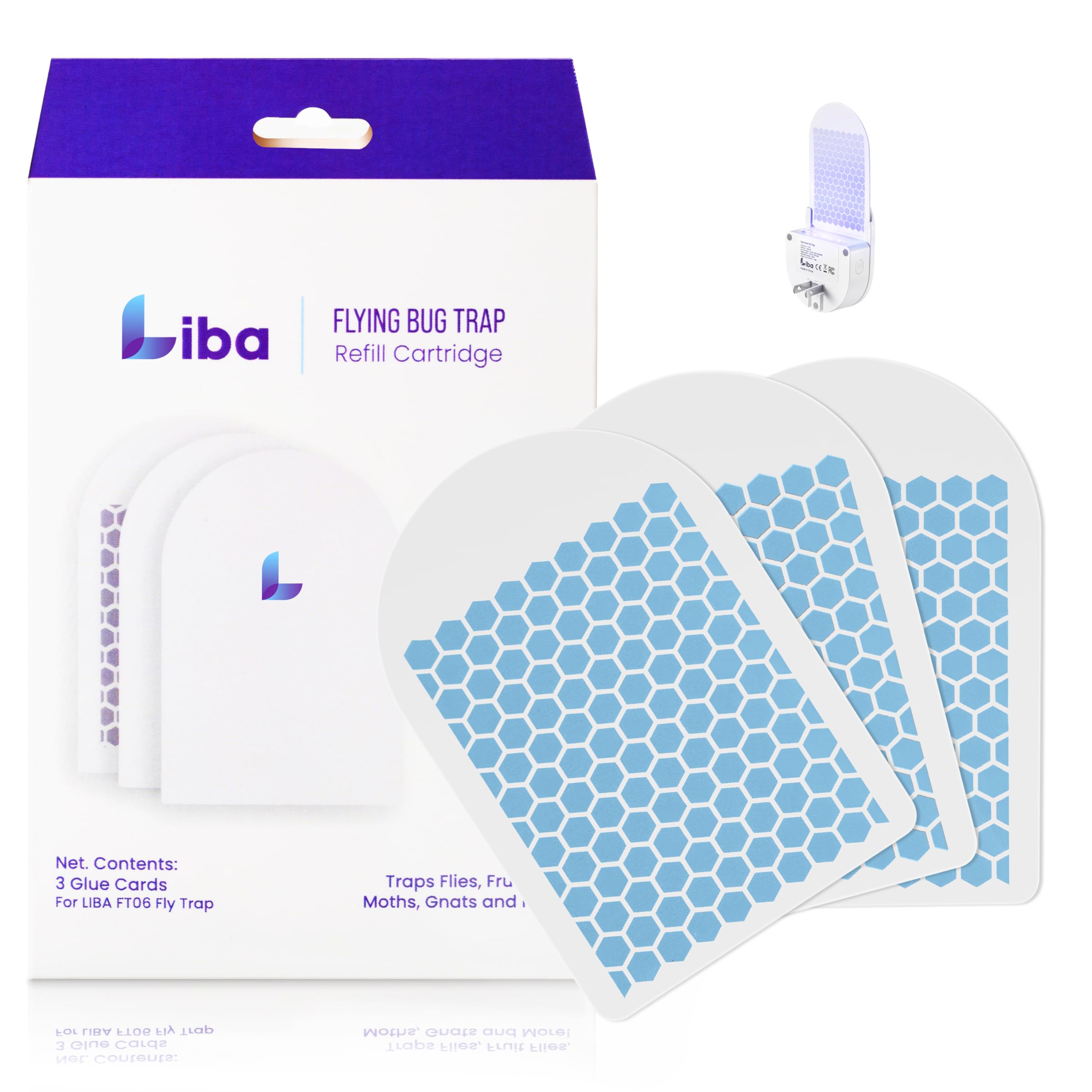LiBa 3 Pack Glue Card Refill for LiBa Flying Insect Trap, Fruit Fly Traps for Indoors, Gnat Traps for House Bug Light Trap Indoor Replacement Glue Boards