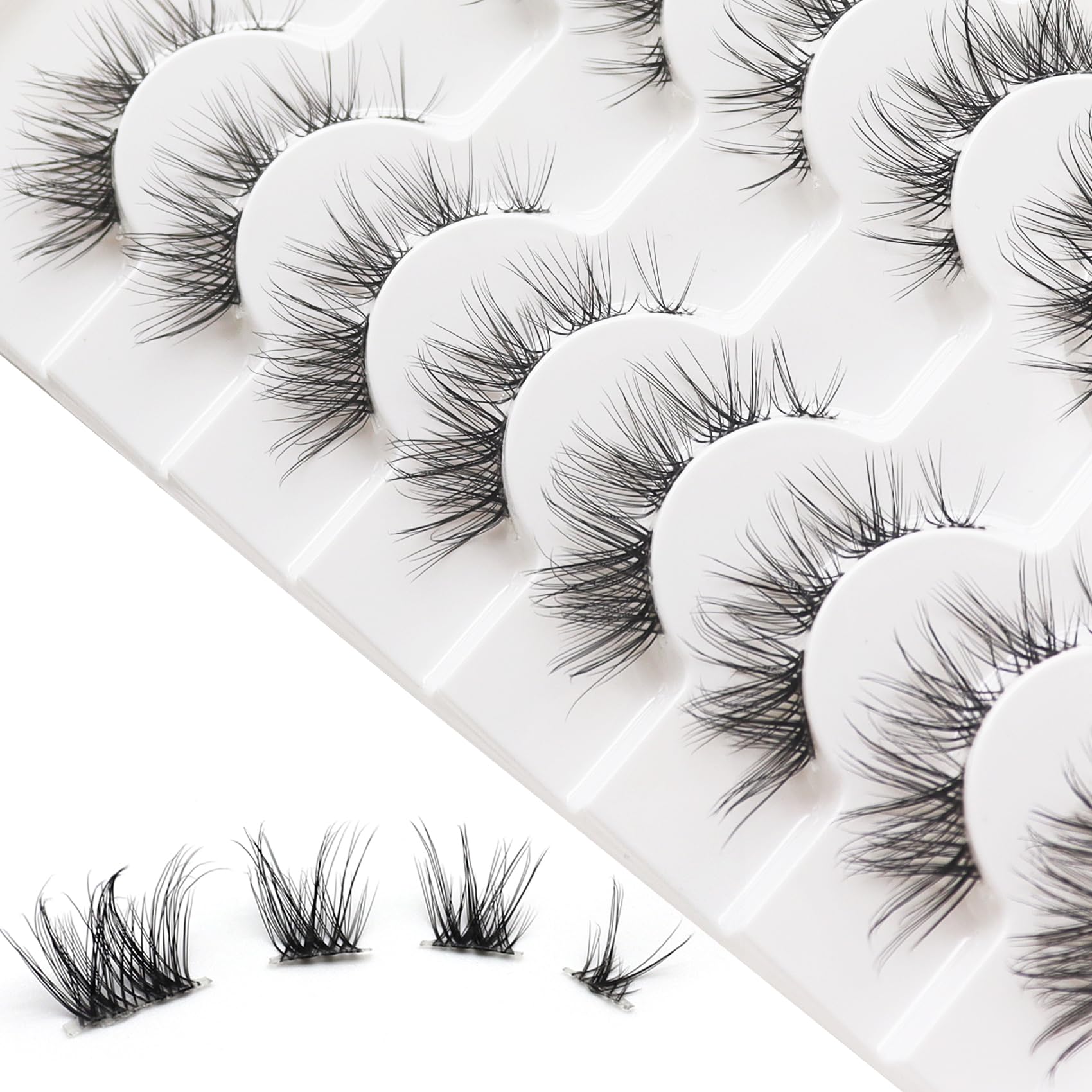 Losha Eyelashes Wispy Lashes Natural Look 8 Pairs Clear Band False Eyelashes Handmade Reusable Fake Eye Lashes Pack (F16)