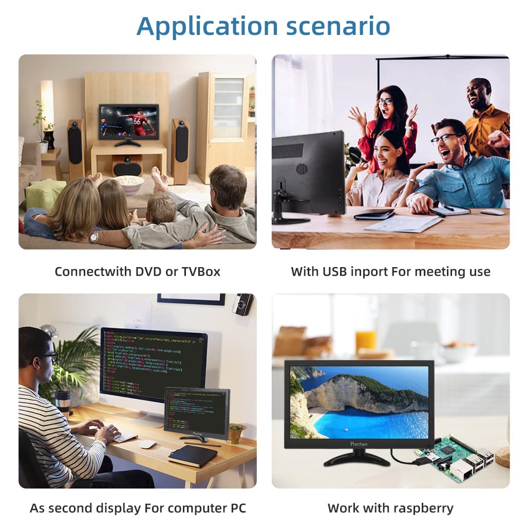 Prechen 15.6 Inch PC Monitor Full HD 1920X1080 LED Monitor with HDMI VGA Input Computer Monitor Display with 60 Hz, 5Ms, Built-in Speaker,5ms Response Time, VESA Mounting