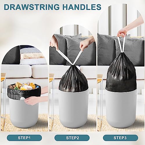 Small Trash Bags Drawstring, Extra Strong 4 Gallon Garbage Bags, Unscented Trash Bags fit Kitchen Bathroom Office Cat Litter, JUKFITA Trash Can Liners, Dark 60 Count