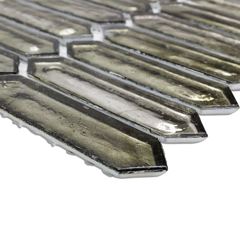 Fargin Platinum Moss Elongated Hexagon 4 in. x 8 in. Polished Glass Mosaic Tile Sample