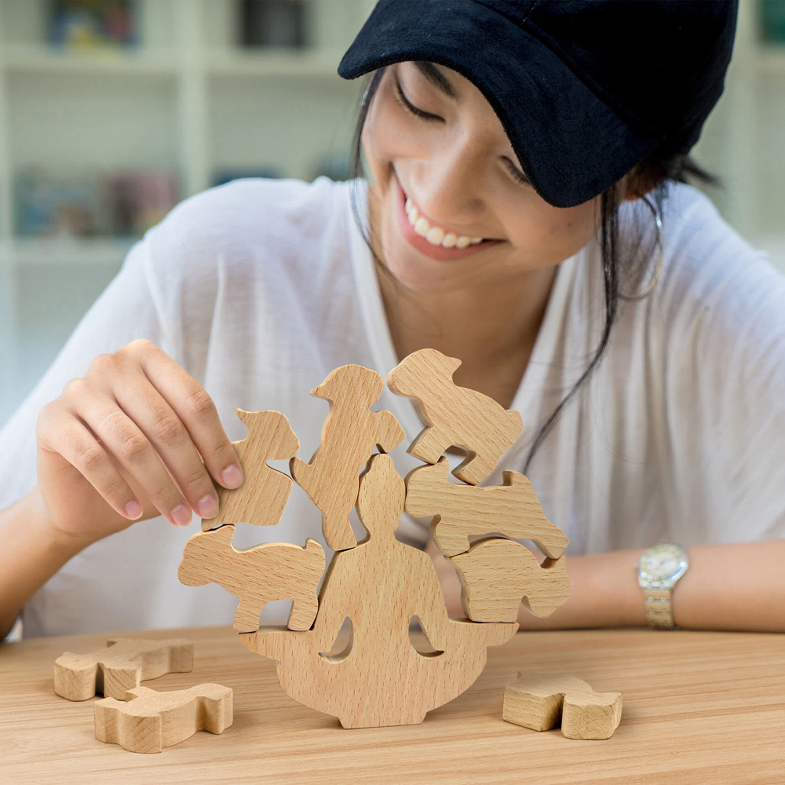 Genuine Fred Goat Yoga Wooden Stacking & Balance Game, Creative Game for All Ages, Solid Wood with Muslin Storage Bag, Enhance Focus and Problem Solving, Great White Elephant or Zen