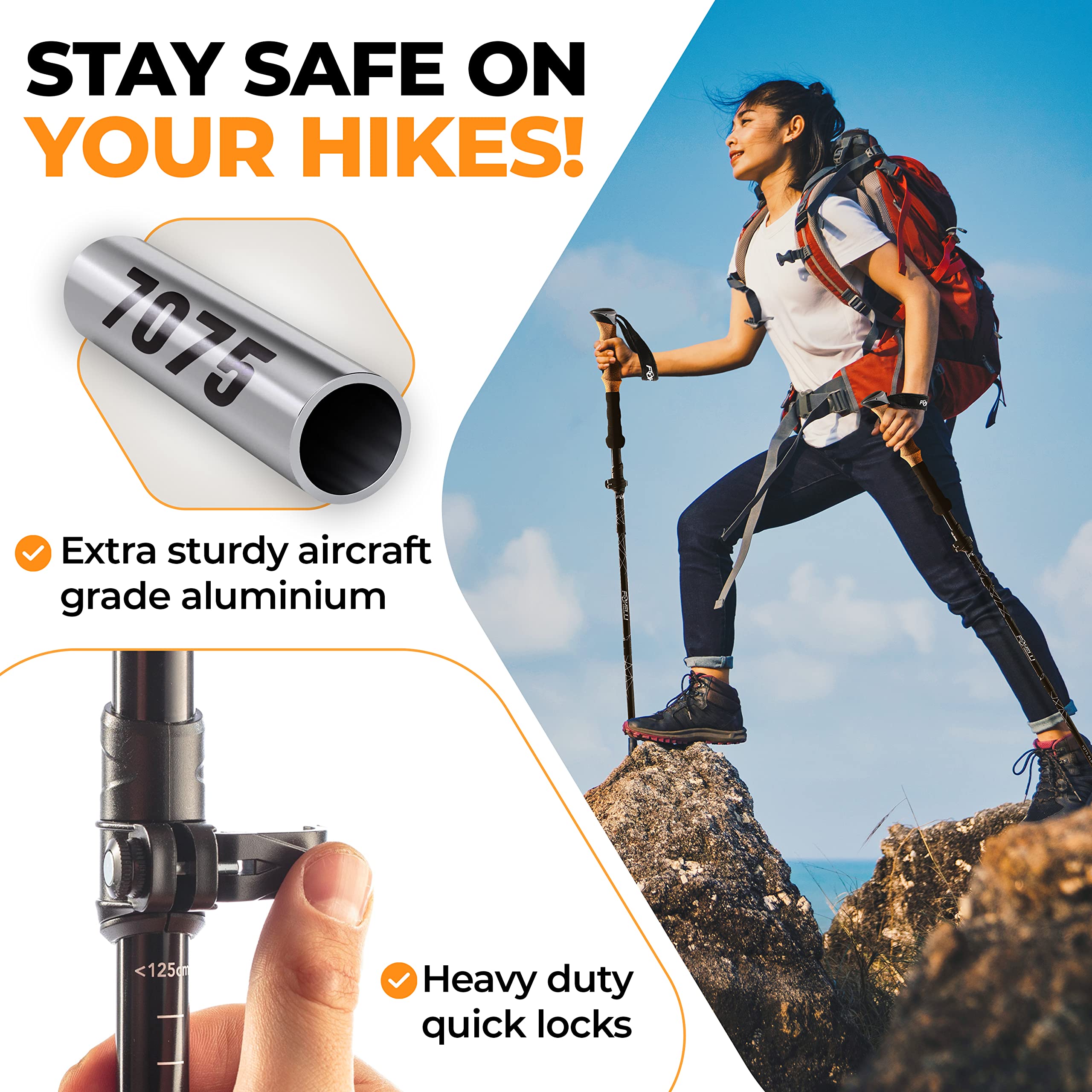 Foxelli Folding Trekking Poles β 2-pc Ultra Compact Hiking Poles for Men & Women, Lightweight Strong Aluminum 7075 Collapsible Foldable Walking Sticks with Flip Locks, 4 Season All Terrain Accessories