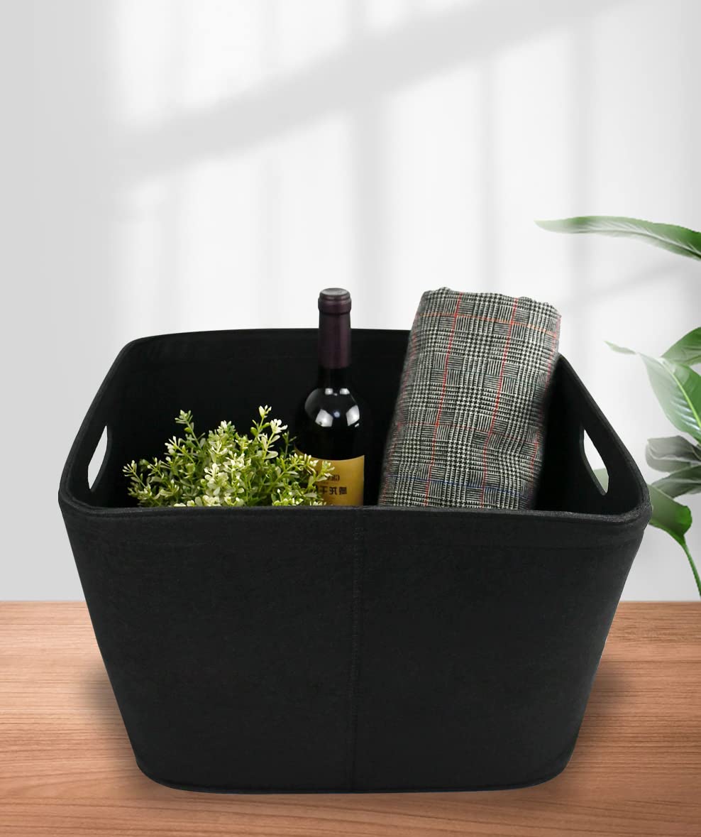 Precision Quilting Tools Felt Basket | Storage Bin For Organizing Shelves Linen, Closet, Bathroom, Baby Cloth, Nursery, Fabric, Bulk | Decorative For Gifts - (BLACK)
