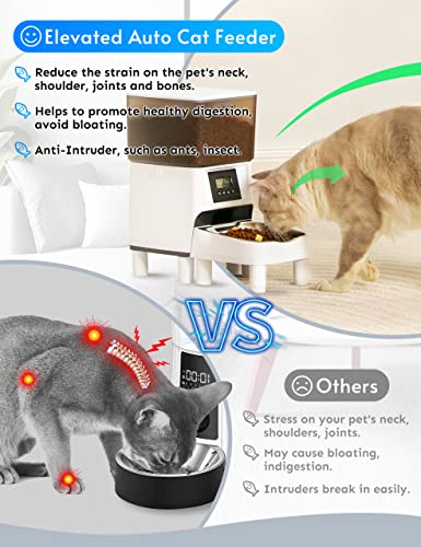 WUIPET Elevated Automatic Cat Feeders - 17 Cups Auto Pet Dry Food Dispenser for Cats and Dogs - Raised Programmable Timed Cat Feeder with Voice Recorder - 4 Meals Per Day and Portion Control