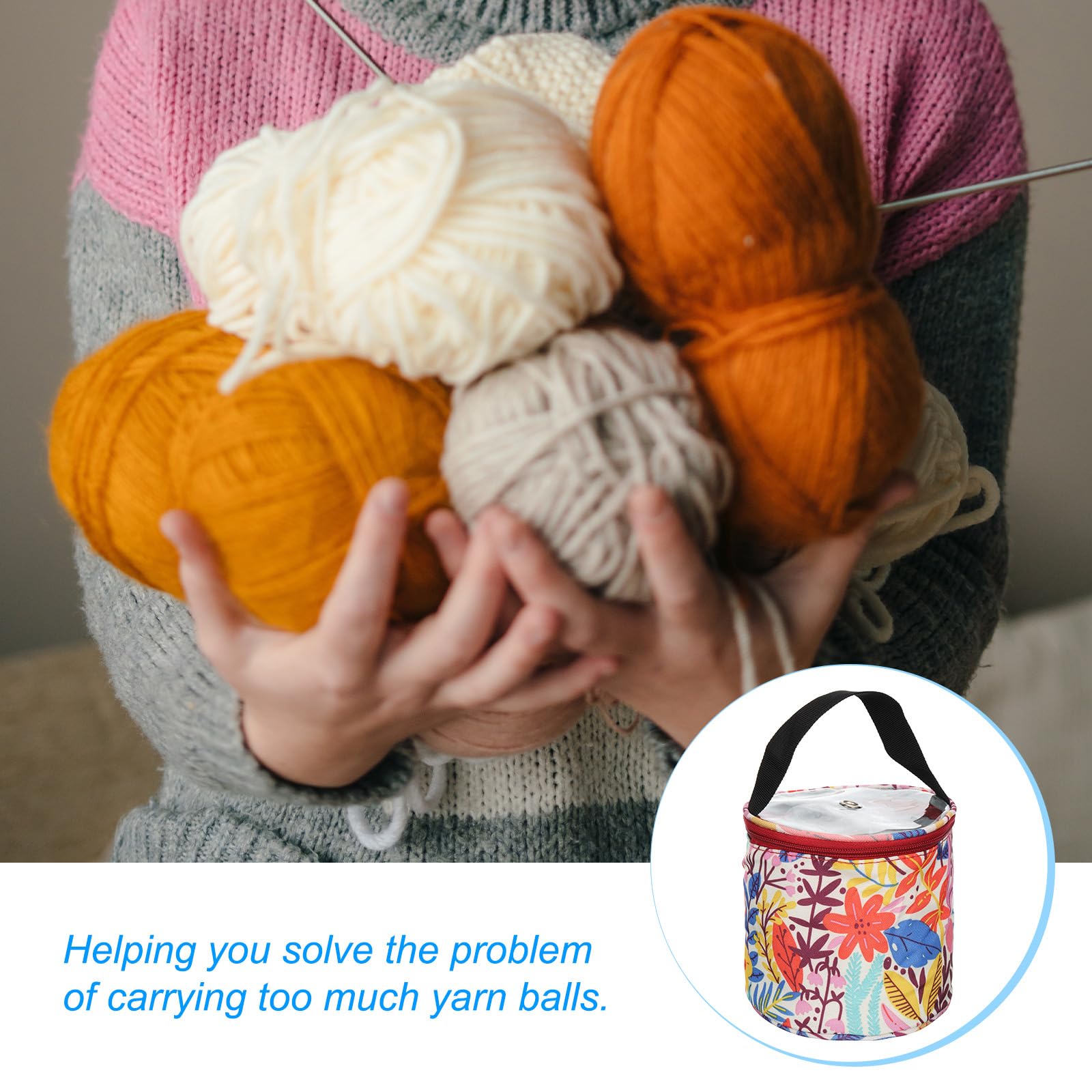 PATIKIL Yarn Storage Bag, Portable Crochet Knitting Bag Case Skein Ball Holder Organizer Crocheting Tote Supplies for Sewing Craft Project, Orange Leaves