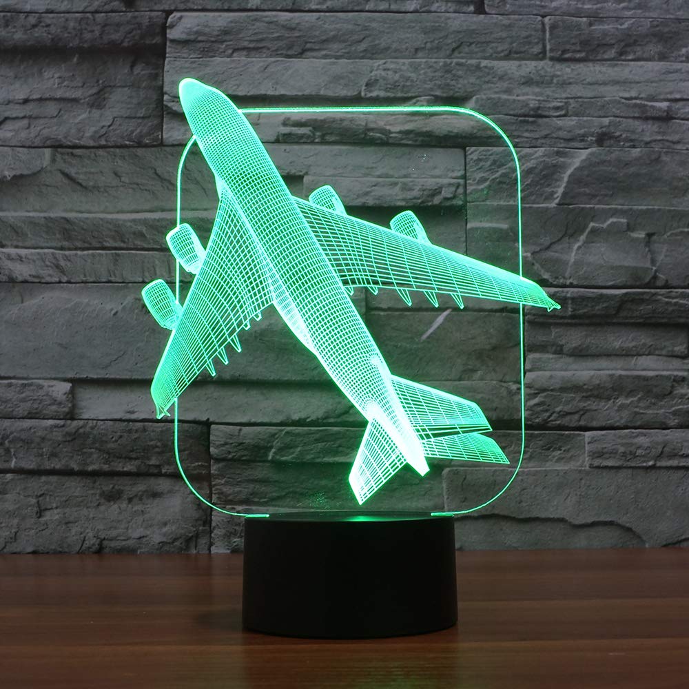 FULLOSUN Aircraft Airplane 3D Night Light Kids Bedside Lamp 16 Colors Changing with Remote Control Xmas Halloween Birthday Gift for Child Baby Boy